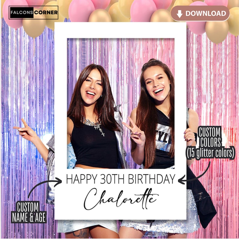 Birthday Photo Booth Frame: Printable Selfie Prop (digital Download) - Etsy