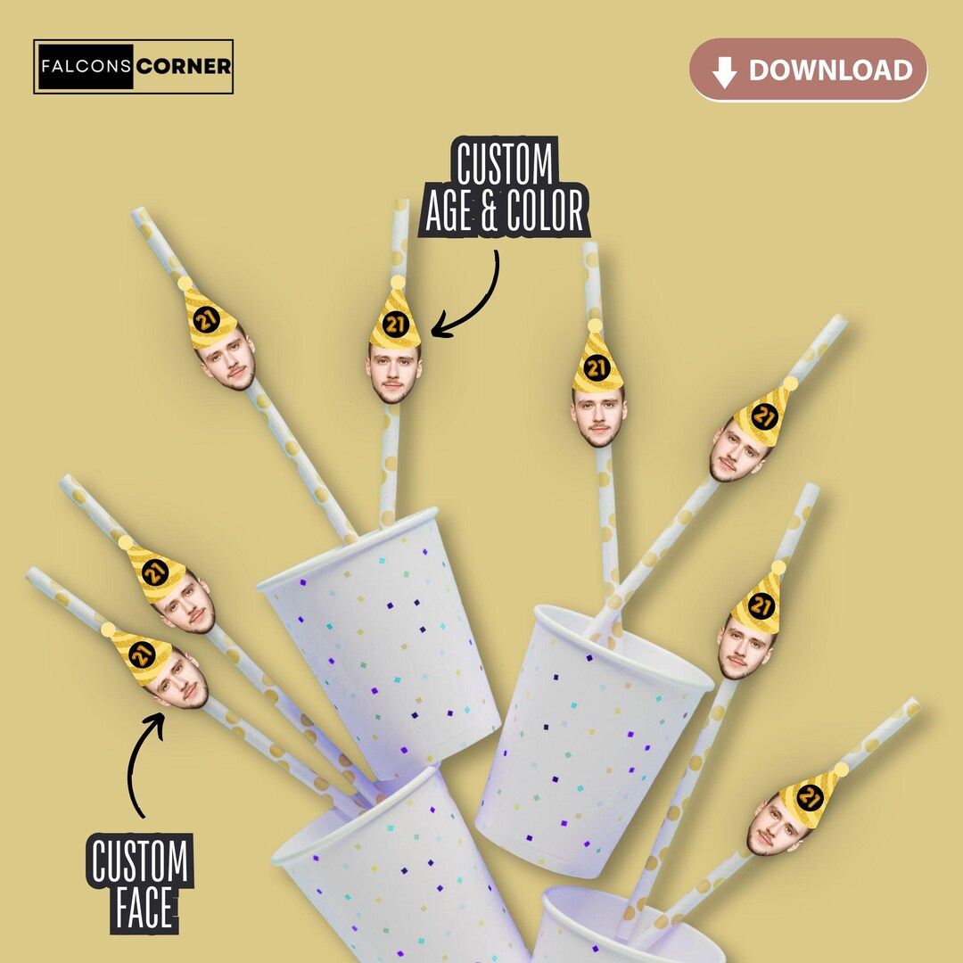 Face Straws Birthday, Printable Party Hat Face Straws Cutouts, Custom ...
