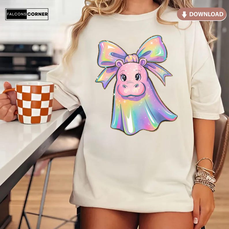 Retro Disco Iridescent Hippo Ghost PNG, Cute Baby Hippo Ghost ...