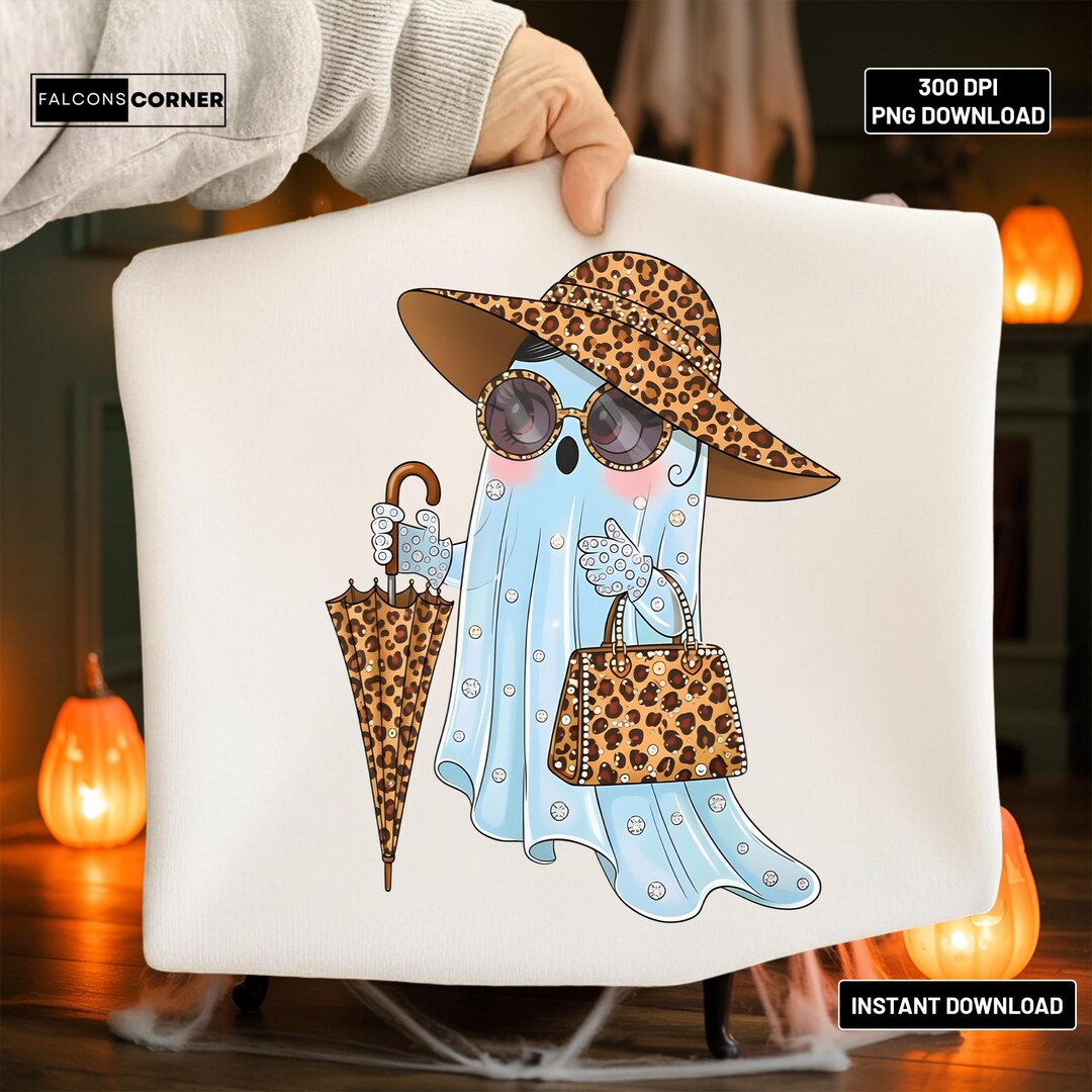 Leopard Print Ghost PNG: Fashionable Halloween Clipart (digital ...