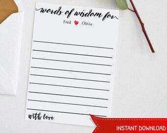Words of Wisdom Card Template Wedding Advice Printable Card | Etsy