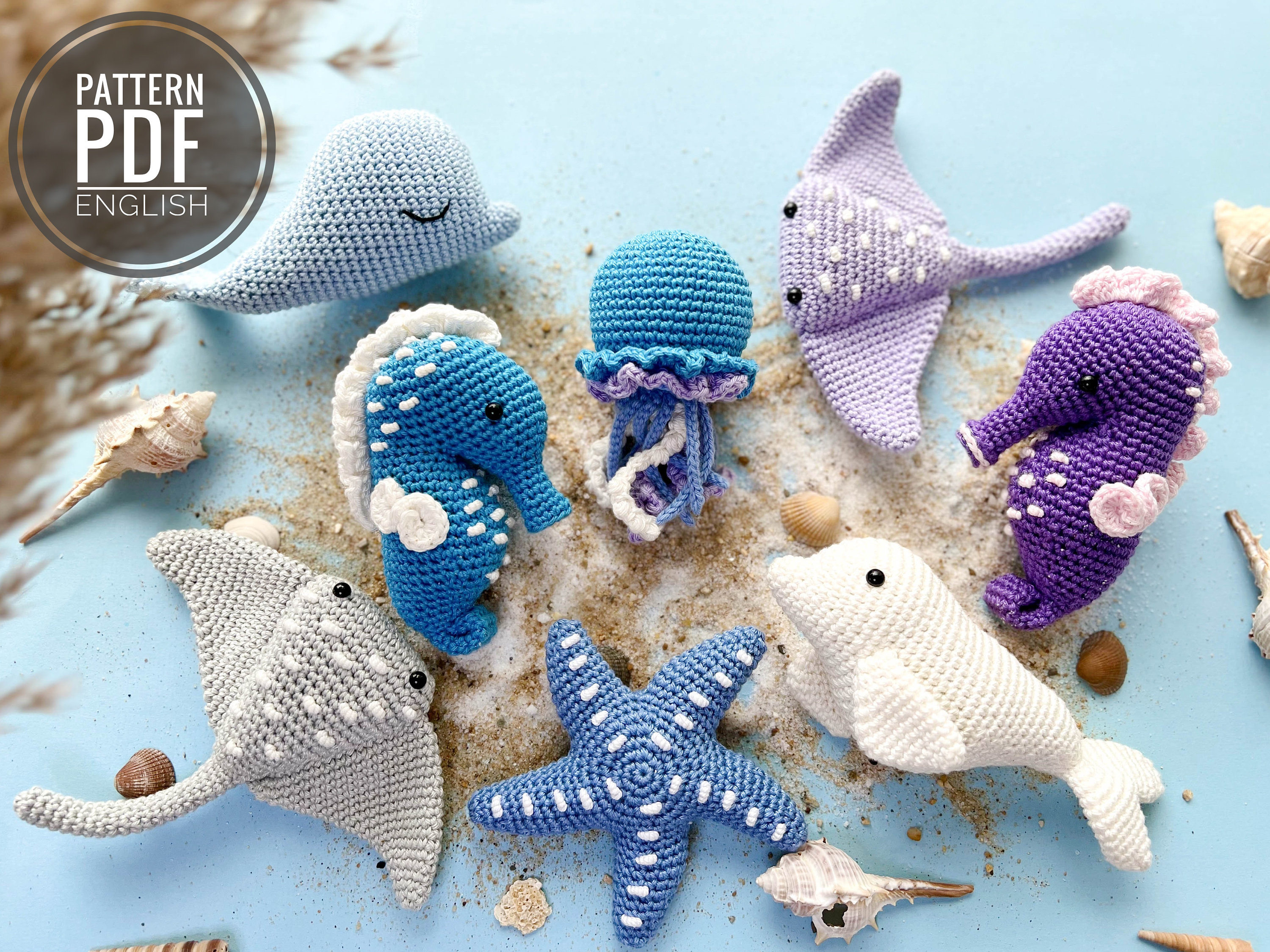 Crochet Sea Animals: sea horse jellyfish beluga whale - Etsy Nederland