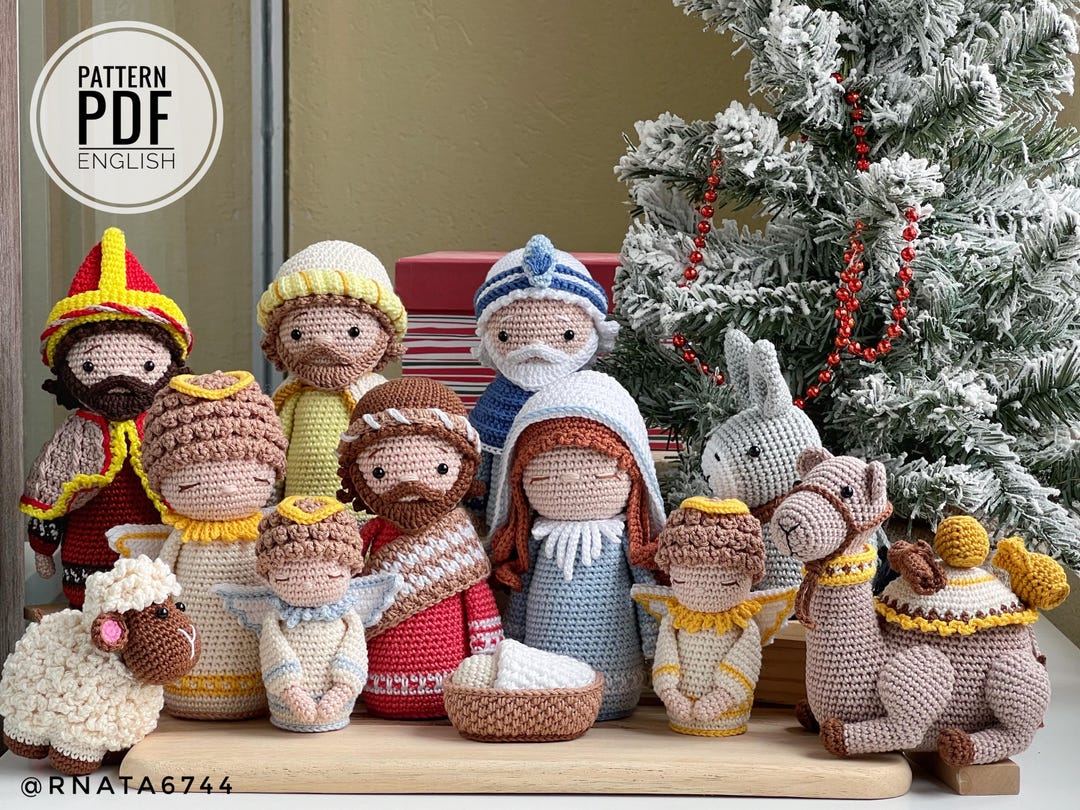 Crochet Nativity Scene: Angel, Jesus, Mary, Joseph, Donkey, Sheep ...