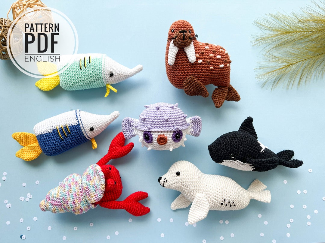 Crochet Sea Animals: Orca, Puffer Fish, Sailfish, Walrus, Seal and Crab ...
