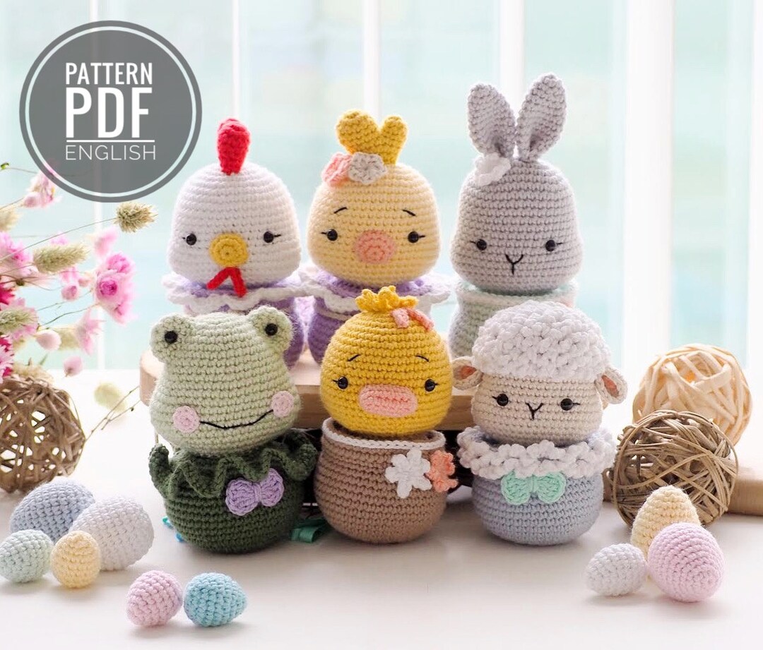 Crochet Easter Decoration: Bunny, Chick, Rooster, Duck, Sheep and Frog ...