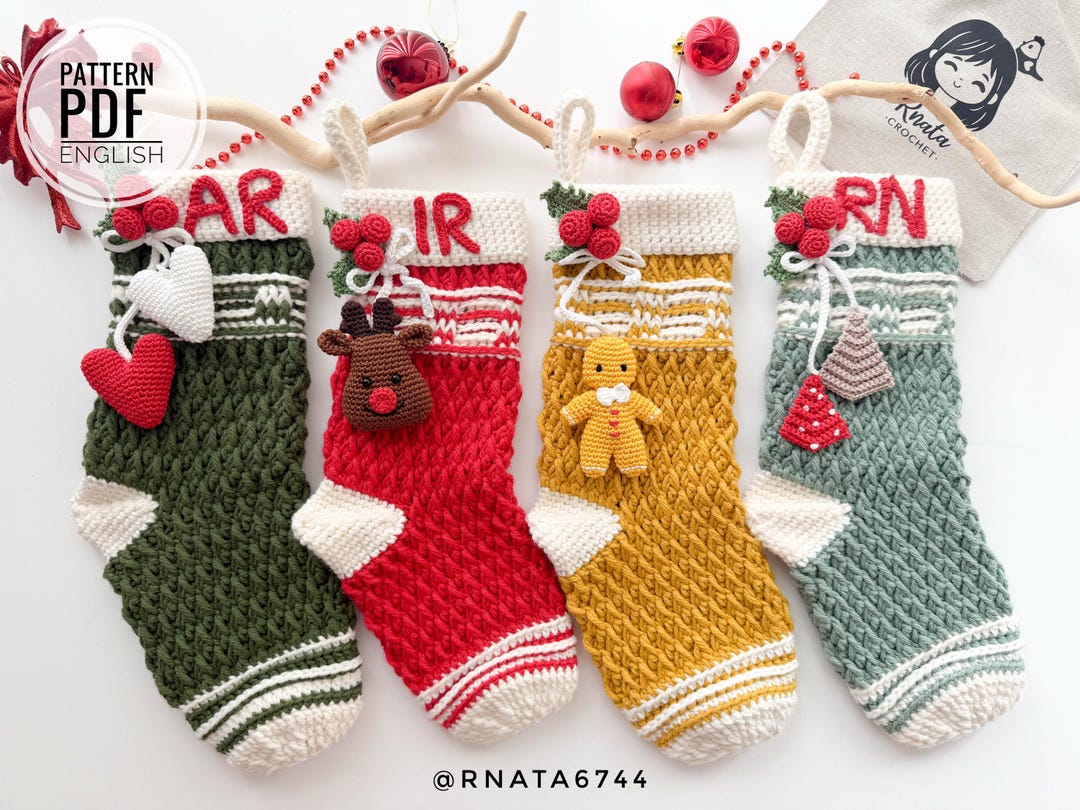 Crochet Christmas Stocking Pattern With Mini Ornaments (PDF) - Etsy