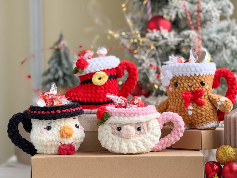 Crochet Christmas Mugs: Santa, Boot, Ginger and Snowman Pattern (PDF ...
