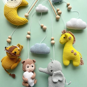 Crochet Savanna Animals Baby Mobile Pattern: Lion, Giraffe, Monkey ...