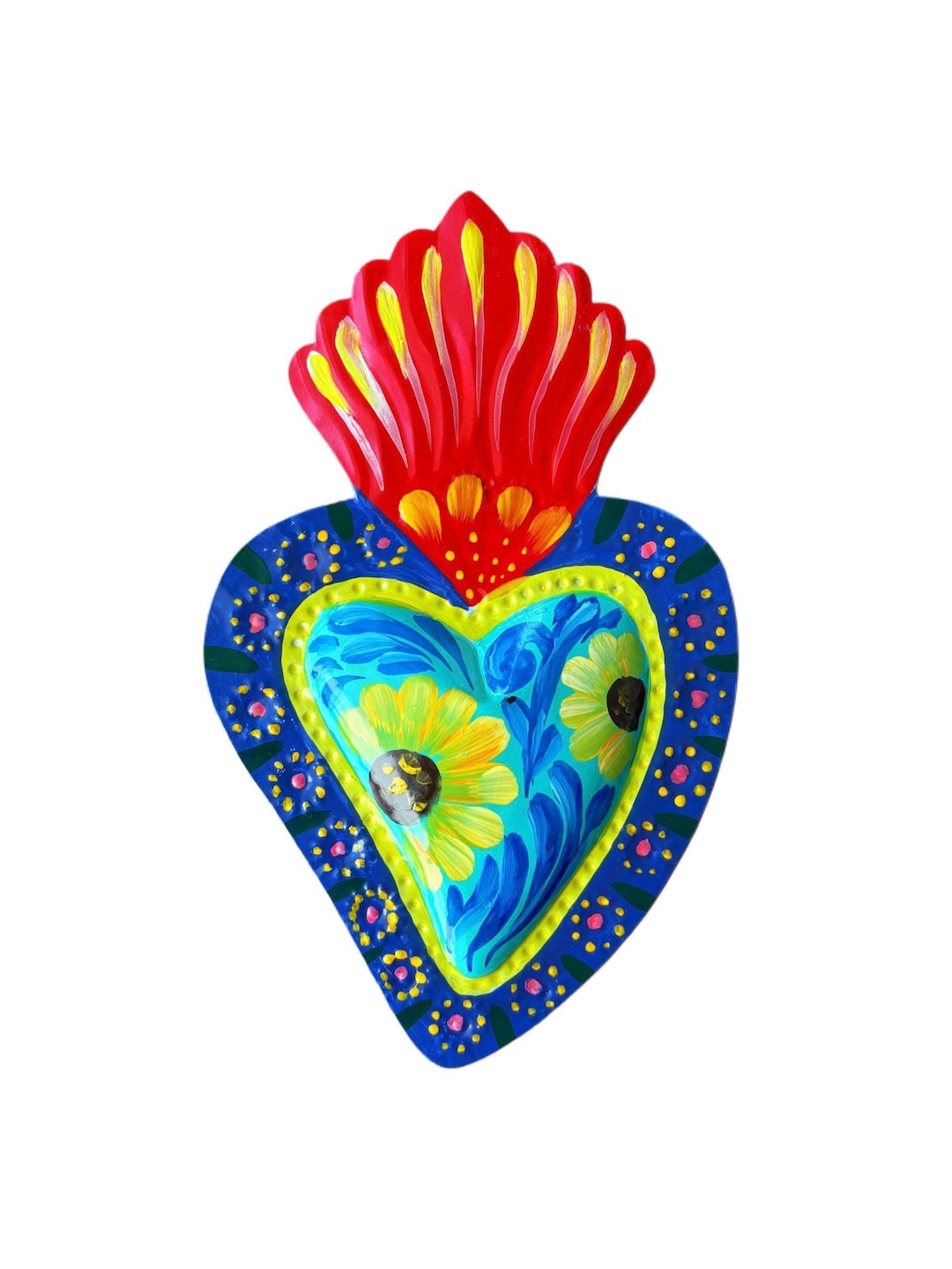 Mexican Tin Heart, Hand-painted Folk Art Wall Decor - Etsy