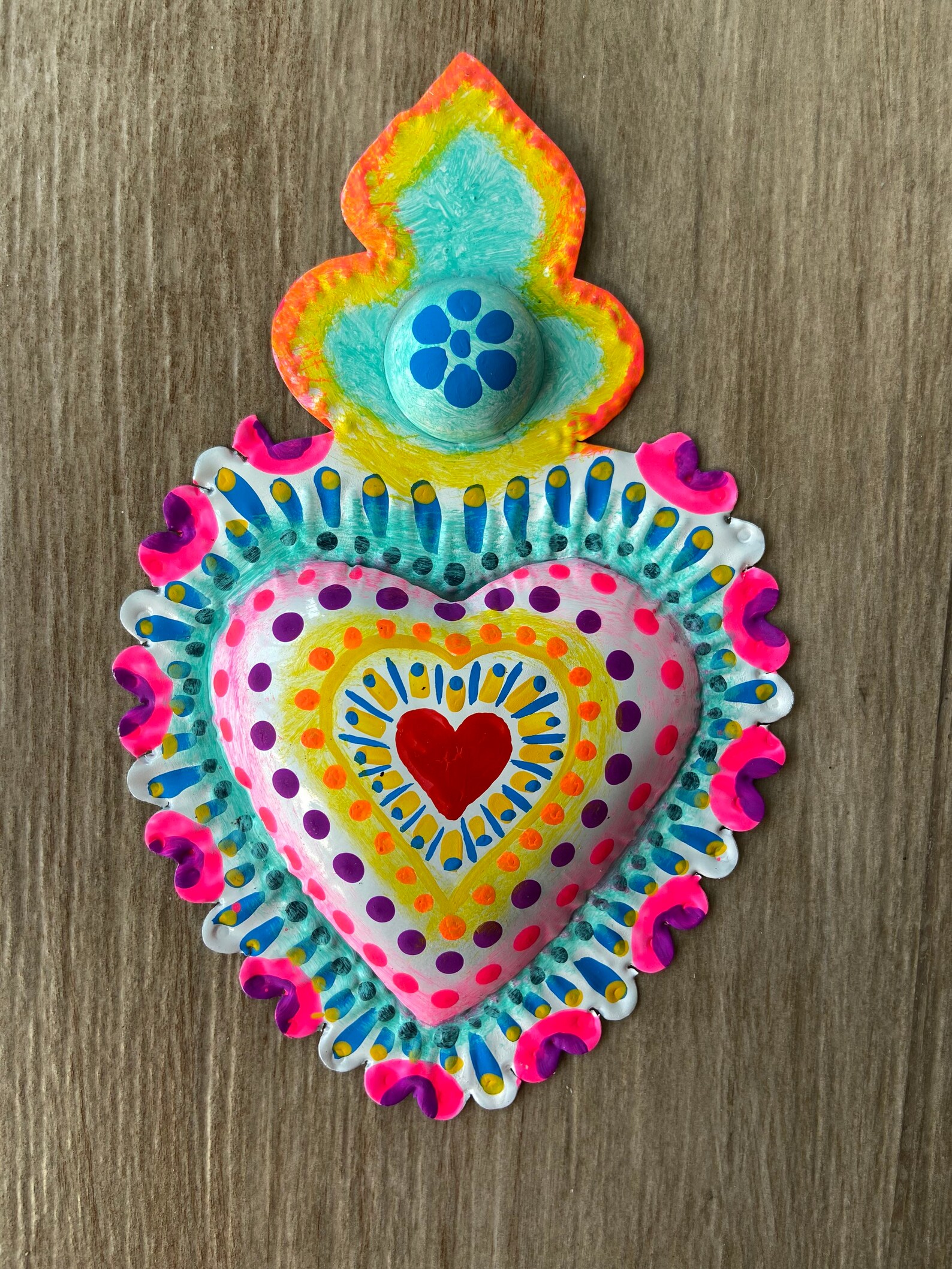 Talavera Tin heart Mexican sacred heart Mexican tin heart | Etsy