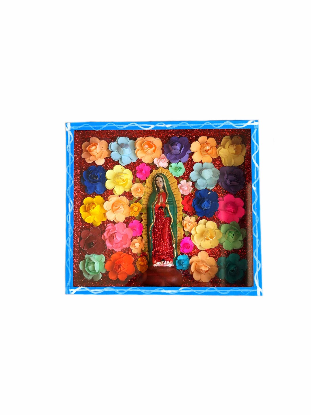 Virgen De Guadalupe, Mexican Shadow Box, Mexican Retablo, Mexican Folk ...