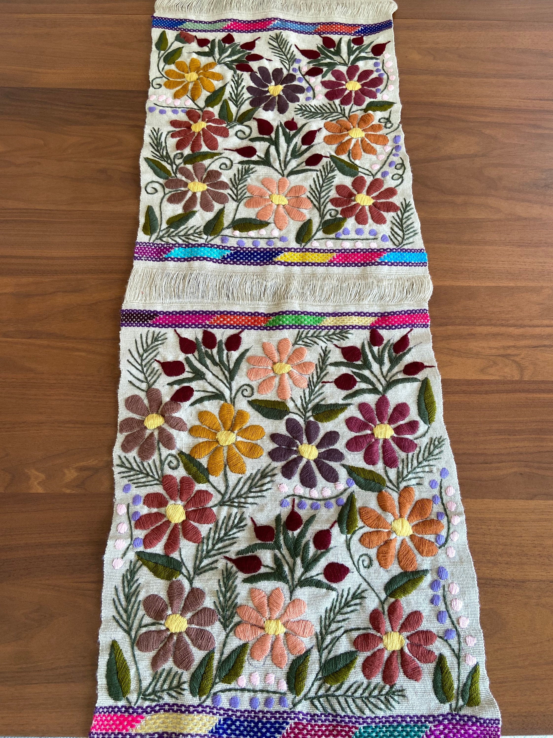 Linens embroidered table runner Mexican table runner hand woven table ...
