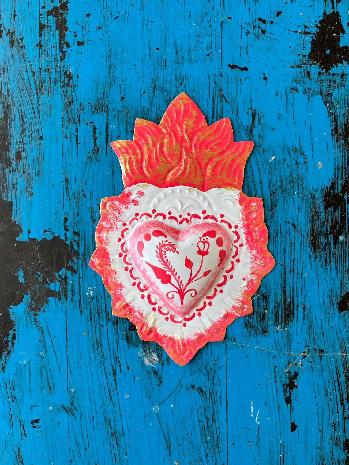 Mexican Tin Heart Mexican Sacred Heart Milagro Heart | Etsy