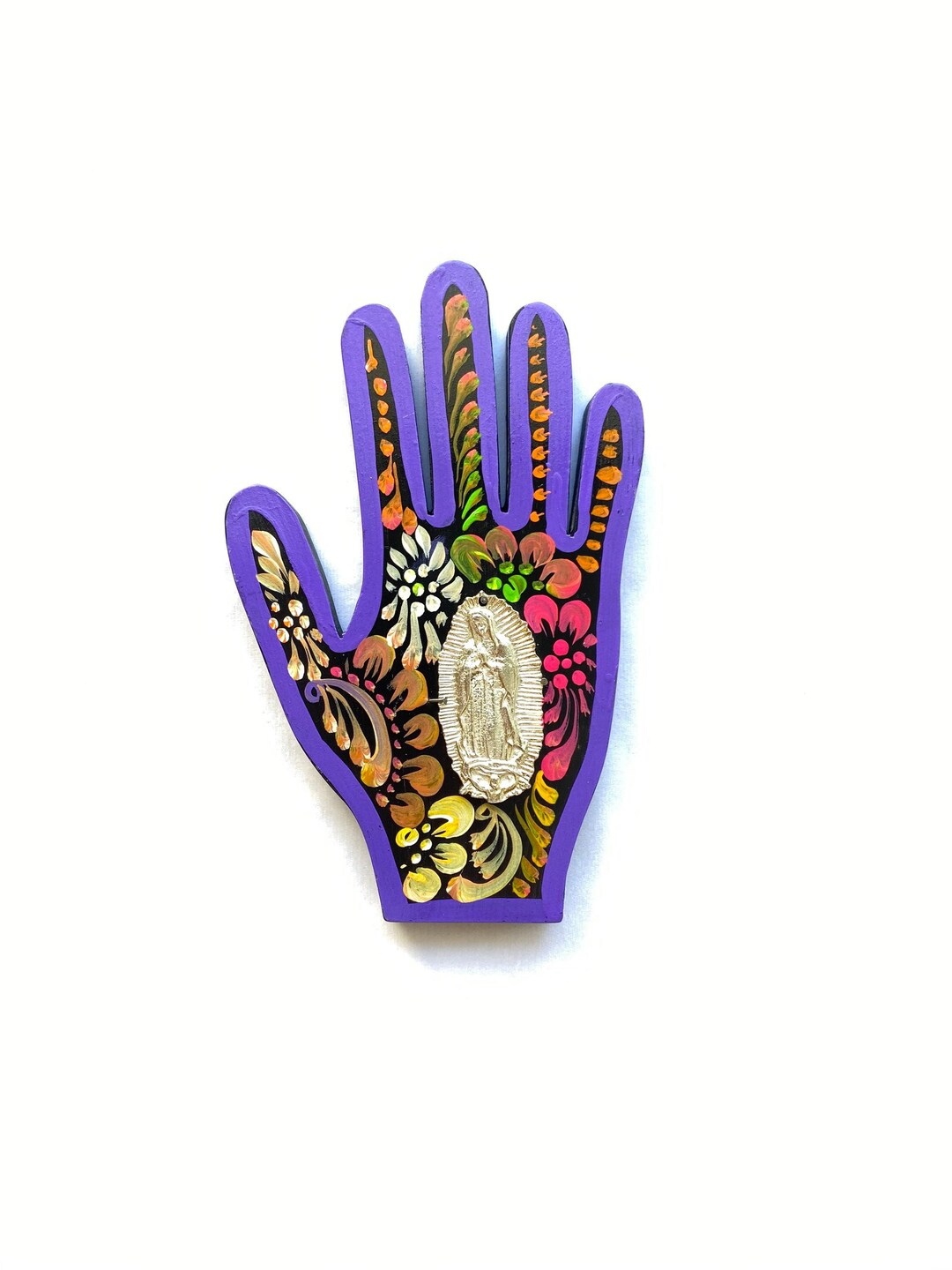 Mexican Hand With Milagros, Virgen De Guadalupe Hand, Mexican Folk Art ...