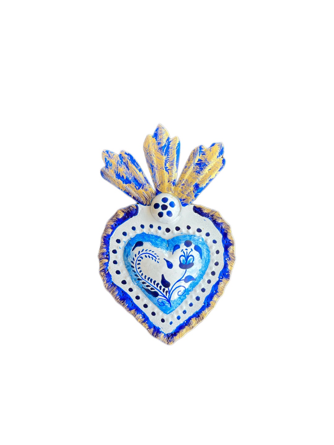 Talavera Tin Heart, Mexican Sacred Heart, Mexican Tin Heart, Mexican ...