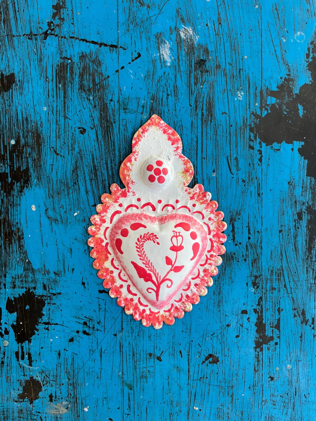 Talavera Tin Heart Mexican Sacred Heart Mexican Tin Wall - Etsy