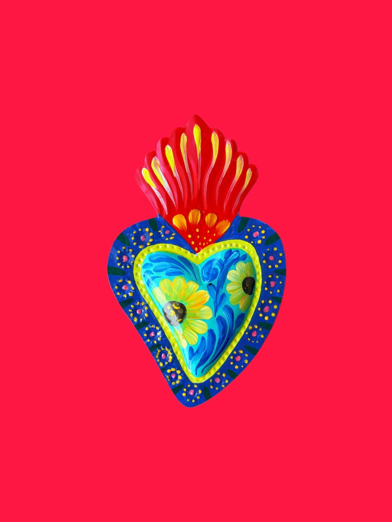 Mexican Tin Heart, Hand-painted Folk Art Wall Decor - Etsy