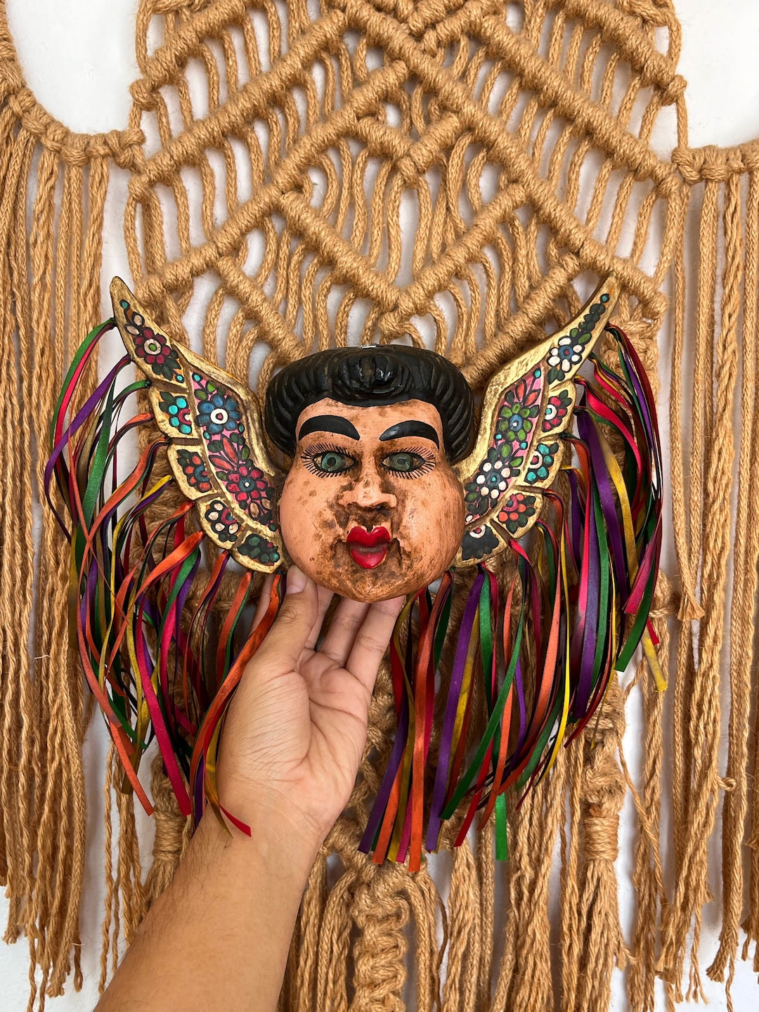 Mexican Angel Mask, Mexican Masks, Carved Wood Angel, Mexican Wall Art ...