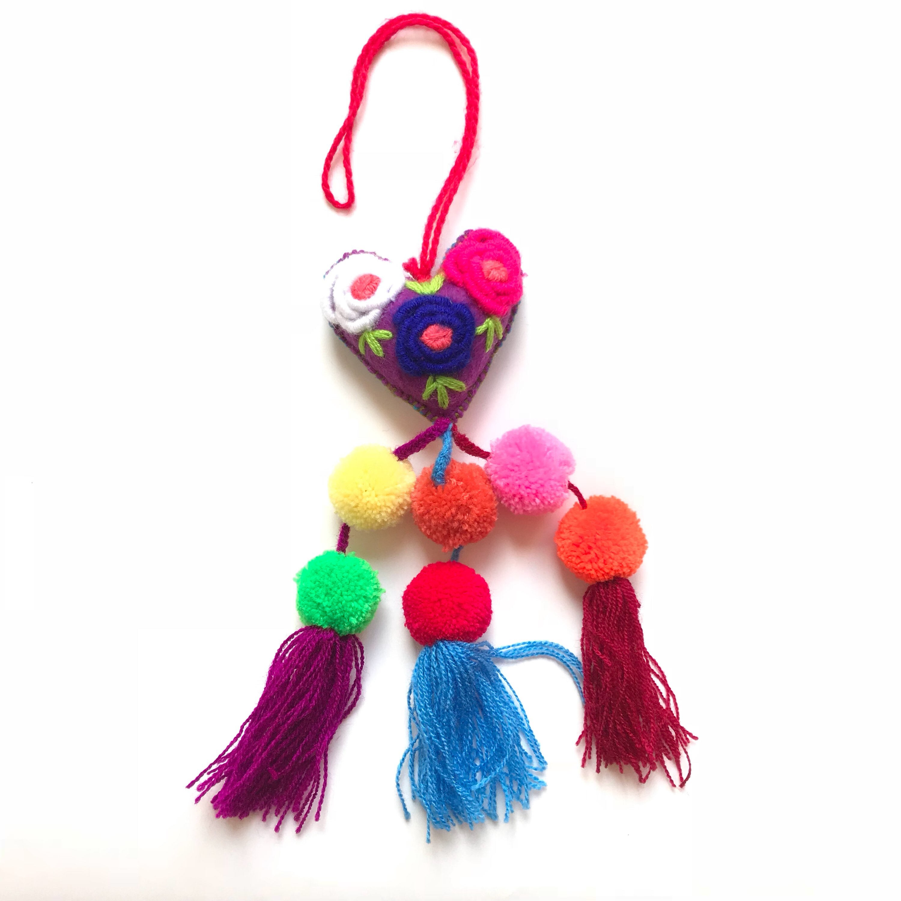 Mexican heart pom pom Pom pom bag charm Pom pom tassel Pom | Etsy