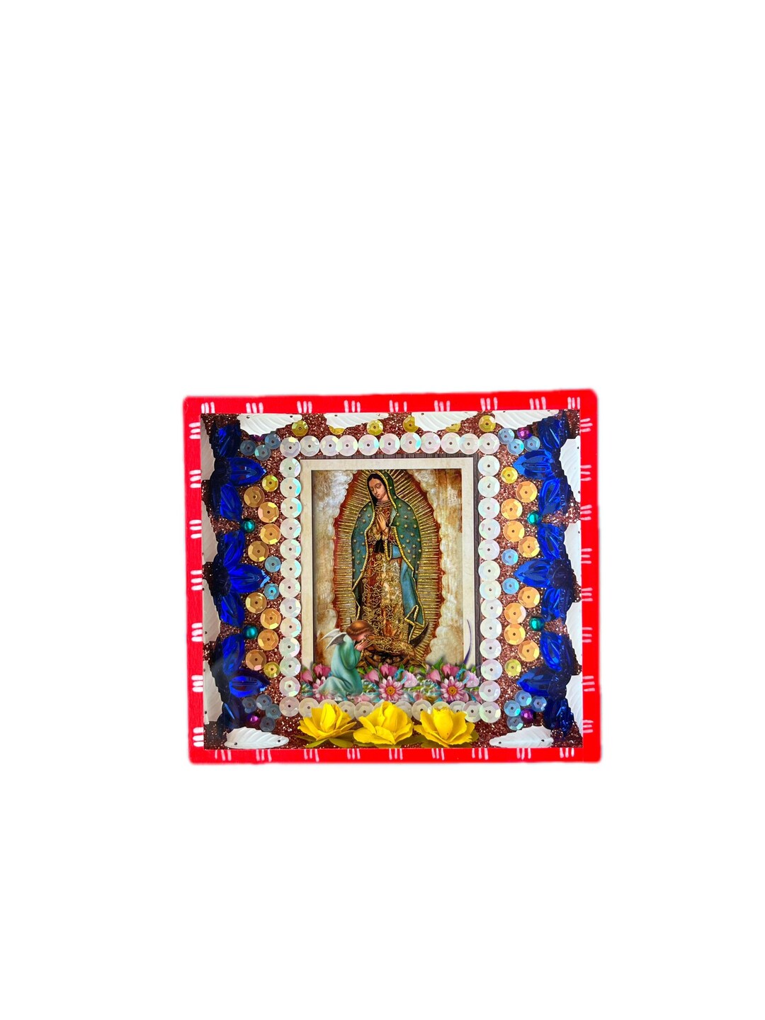 Virgen De Guadalupe, Mexican Shadow Box, Mexican Retablo, Mexican Folk ...