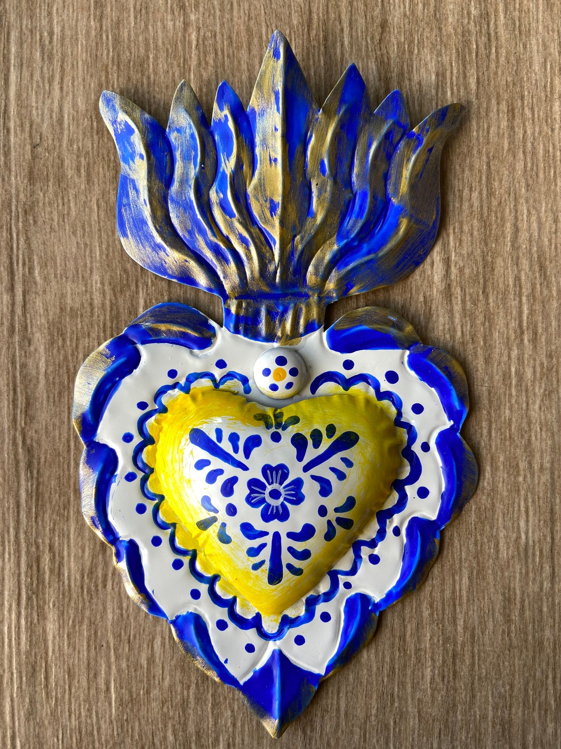 Talavera Tin Heart Mexican Sacred Heart Mexican Tin Wall - Etsy