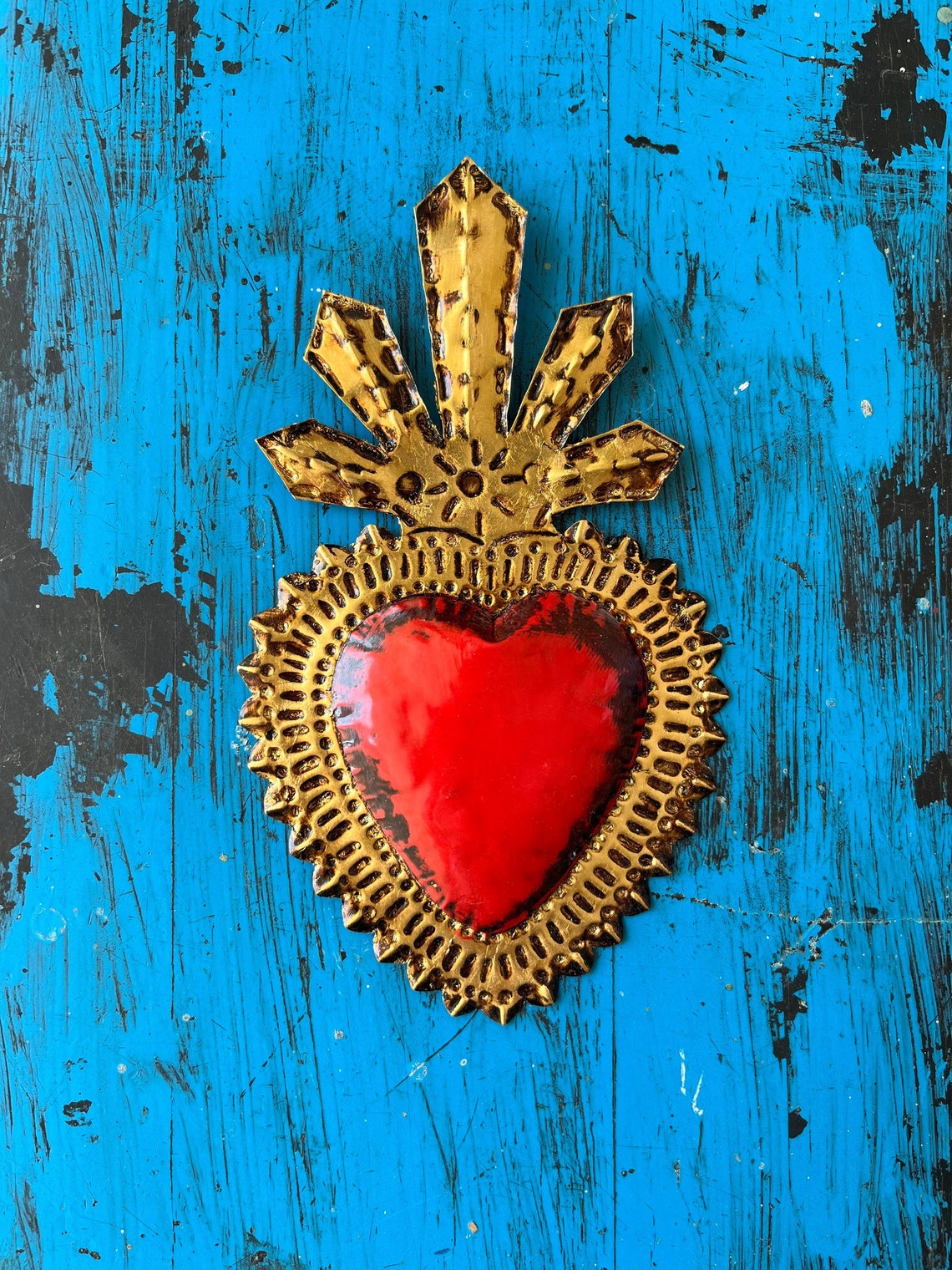 Mexican Tin Heart Mexican Sacred Heart Mexican Tin Wall - Etsy