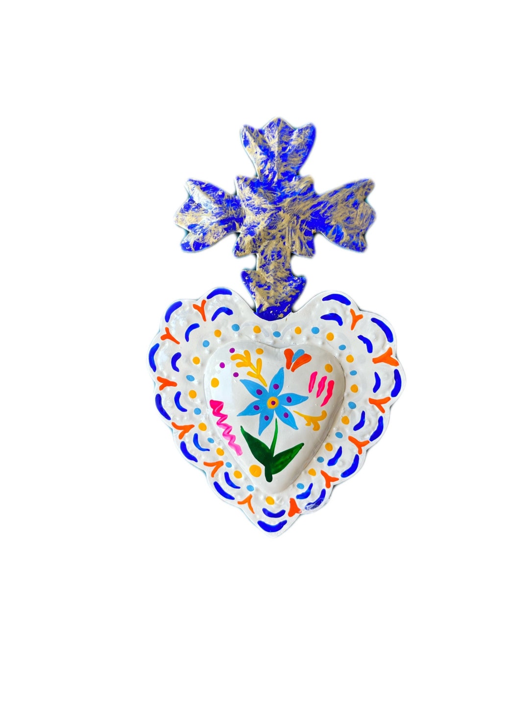 Talavera Tin Heart, Mexican Sacred Heart, Mexican Tin Wall Decor - Etsy