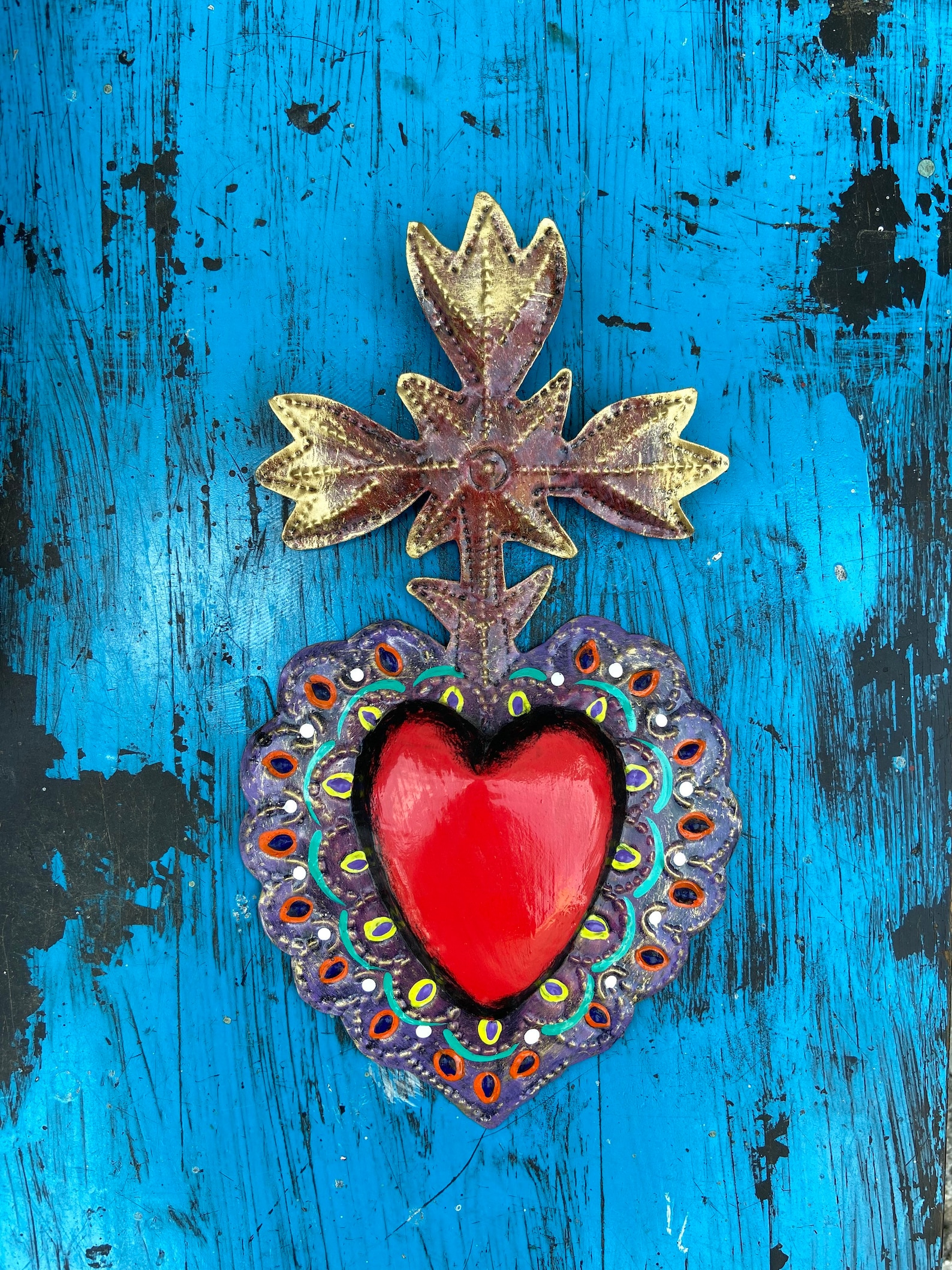 Mexican tin heart Mexican sacred heart milagro heart | Etsy