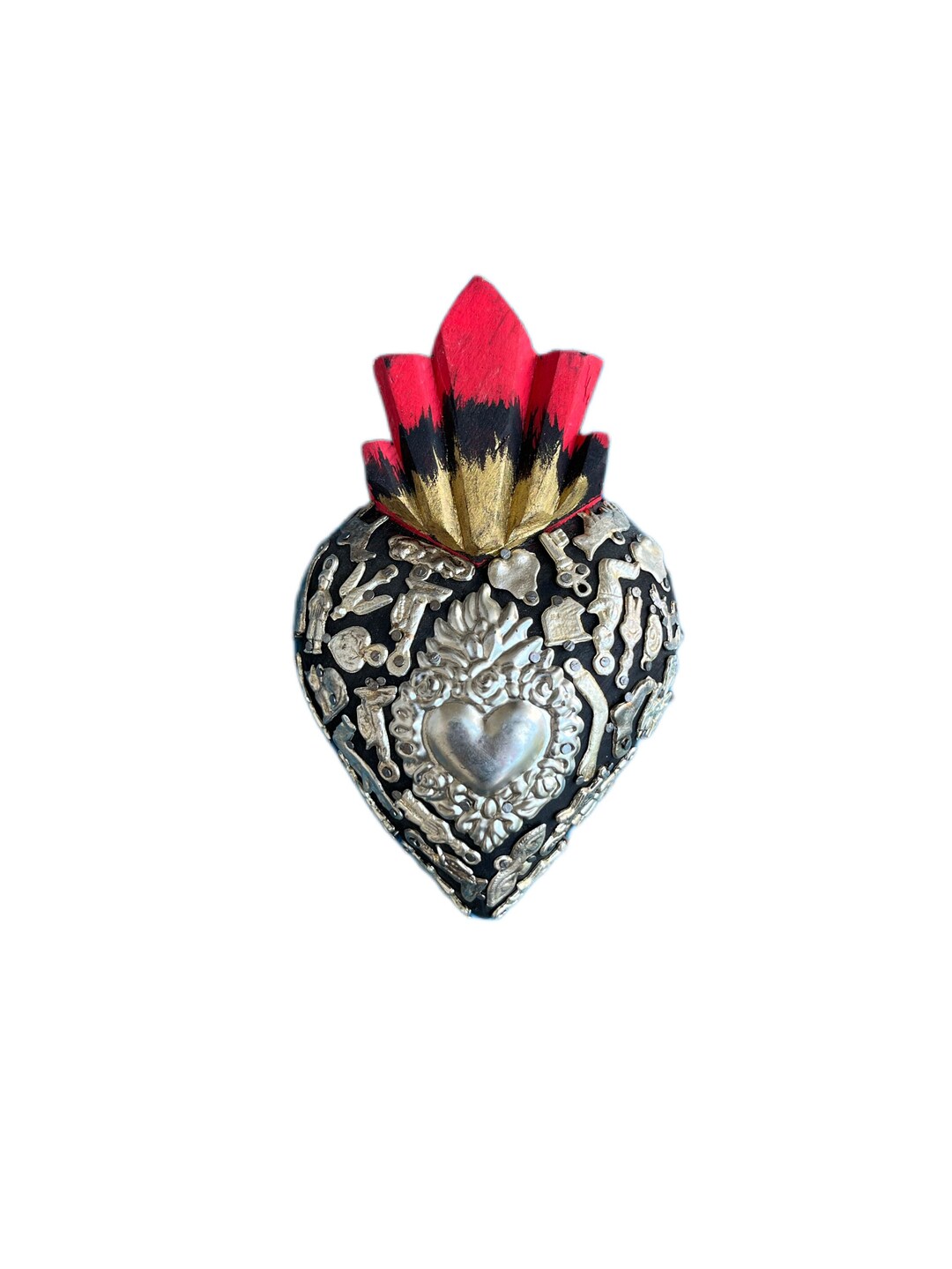 Mexican Milagro Heart, Ex Voto Sacred Heart With Milagro Charms - Etsy