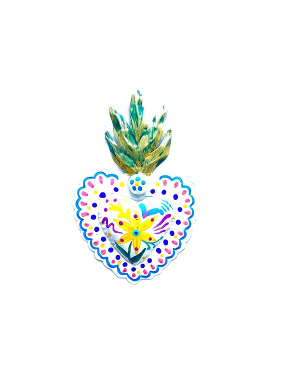 Talavera Tin Heart Mexican Sacred Heart Mexican Tin Wall | Etsy