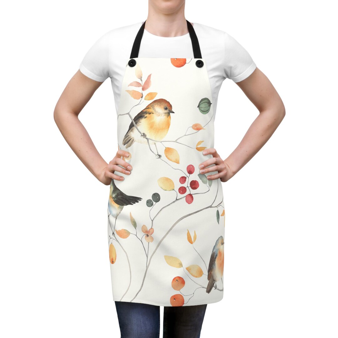 Birds and Berries Apron, Kitchen Apron, Cooking Apron, Gardening Apron ...