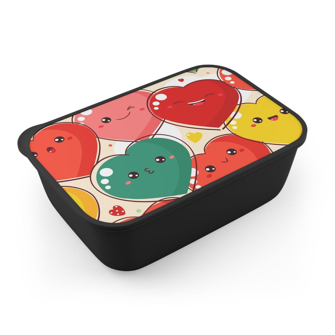 Bento Box, Smiling Cartoon Hearts PLA Lunch Container With Band and ...