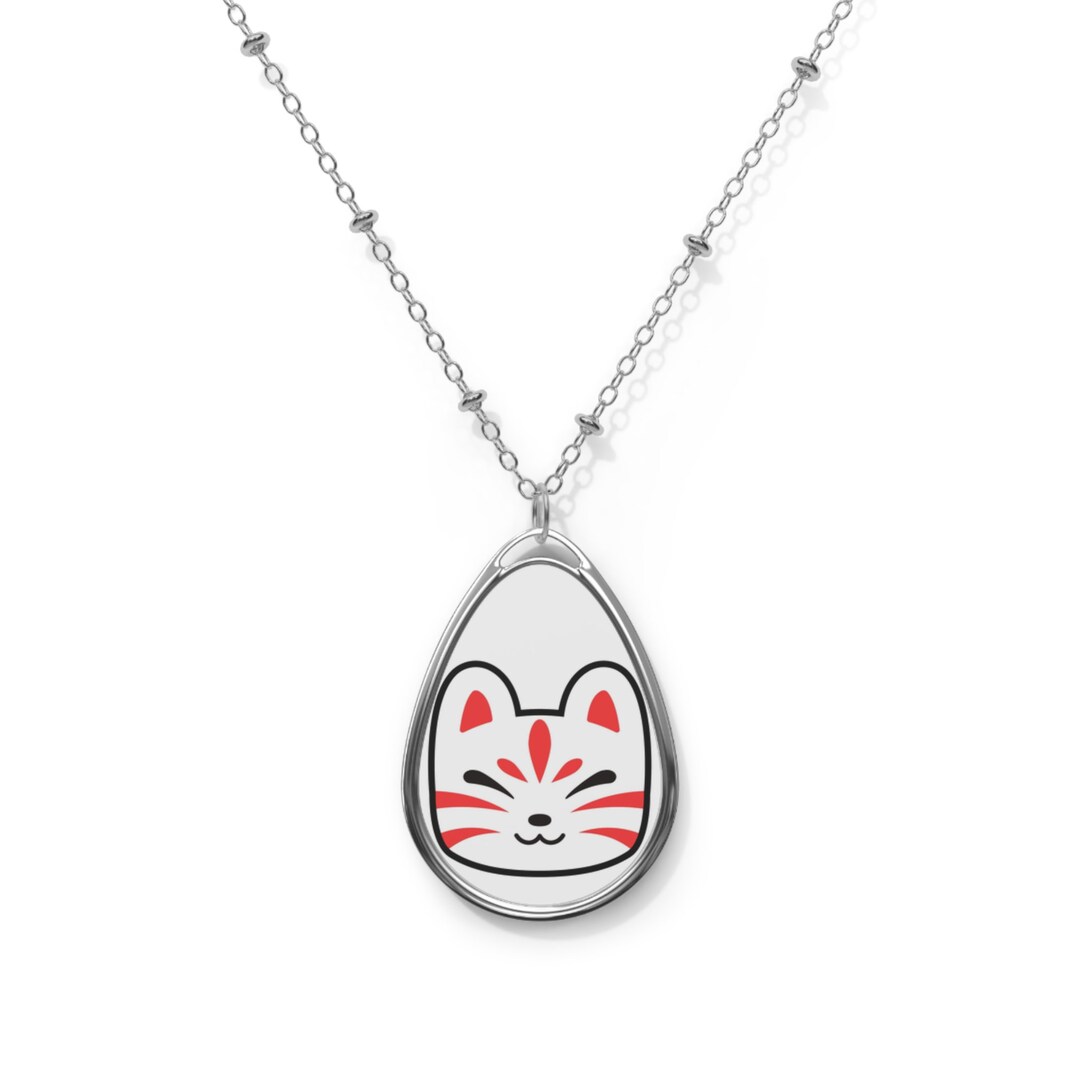 Kitsune Mask Kawaii Oval Necklace - Etsy