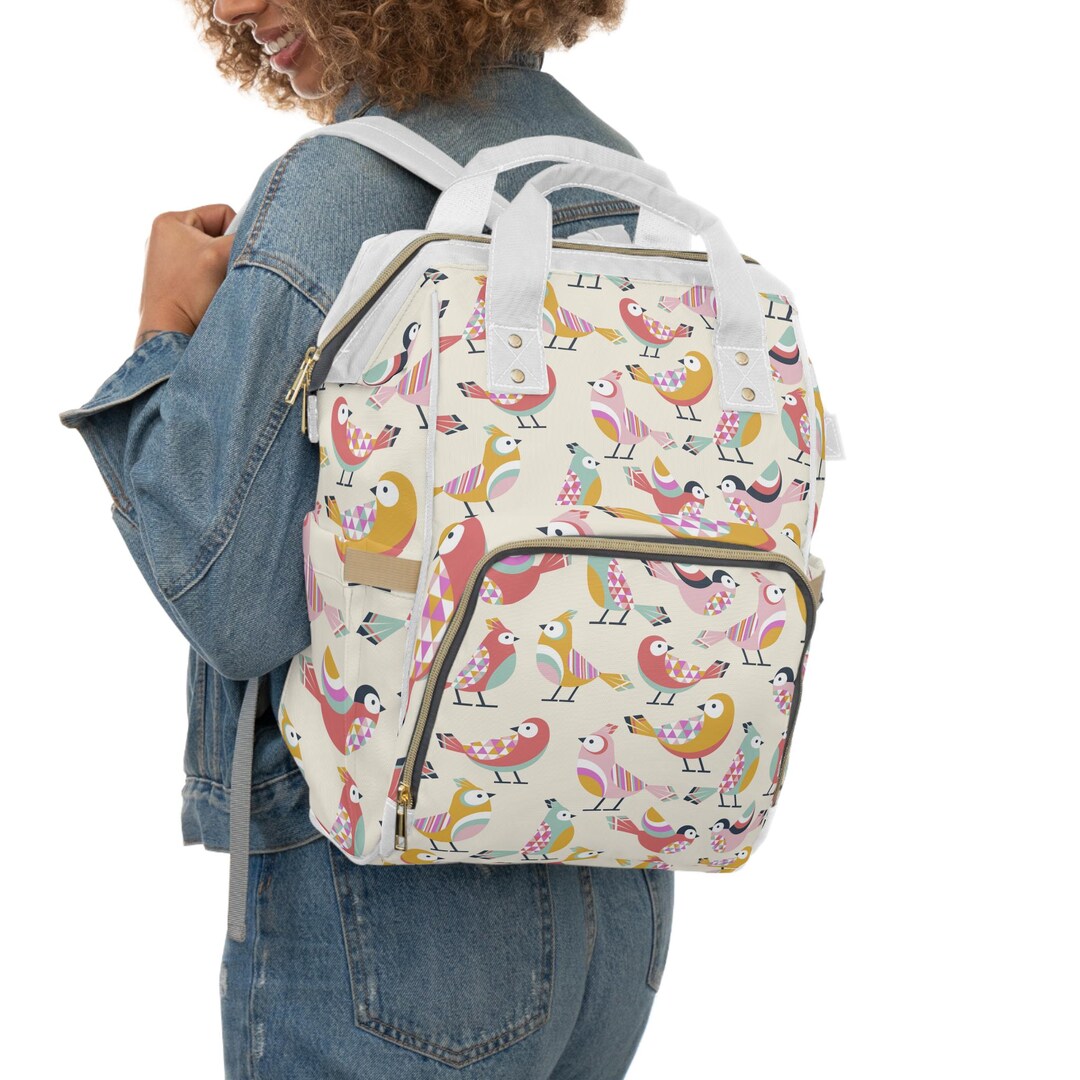 Colorful Quail Birds Patterned Diaper Backpack, Baby Diaper Bag ...