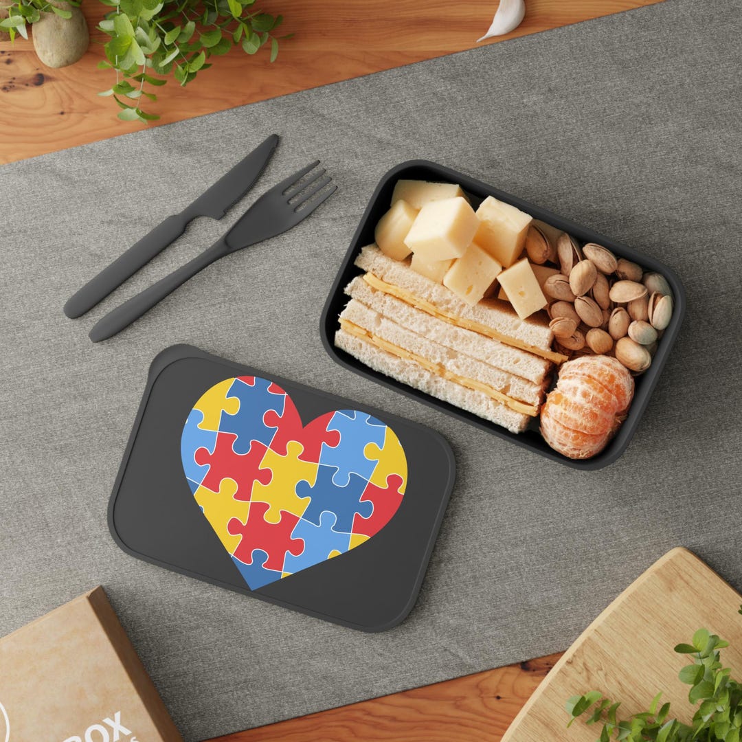 Autism Puzzle Heart Themed PLA Bento Box With Band and Utensils - Etsy