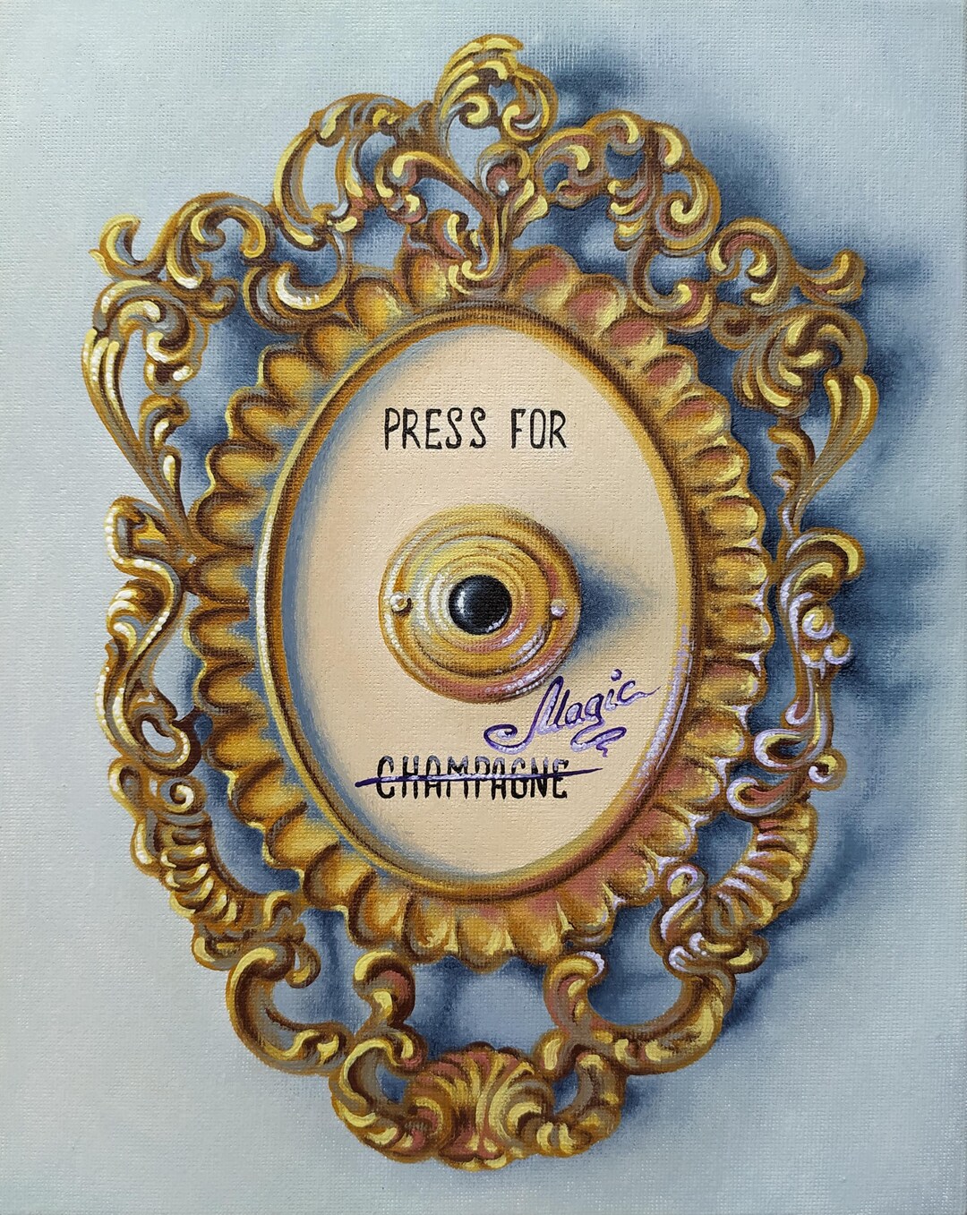 Magic Button is an ORIGINAL Oil Painting on Stretched Canvas, a One-of ...