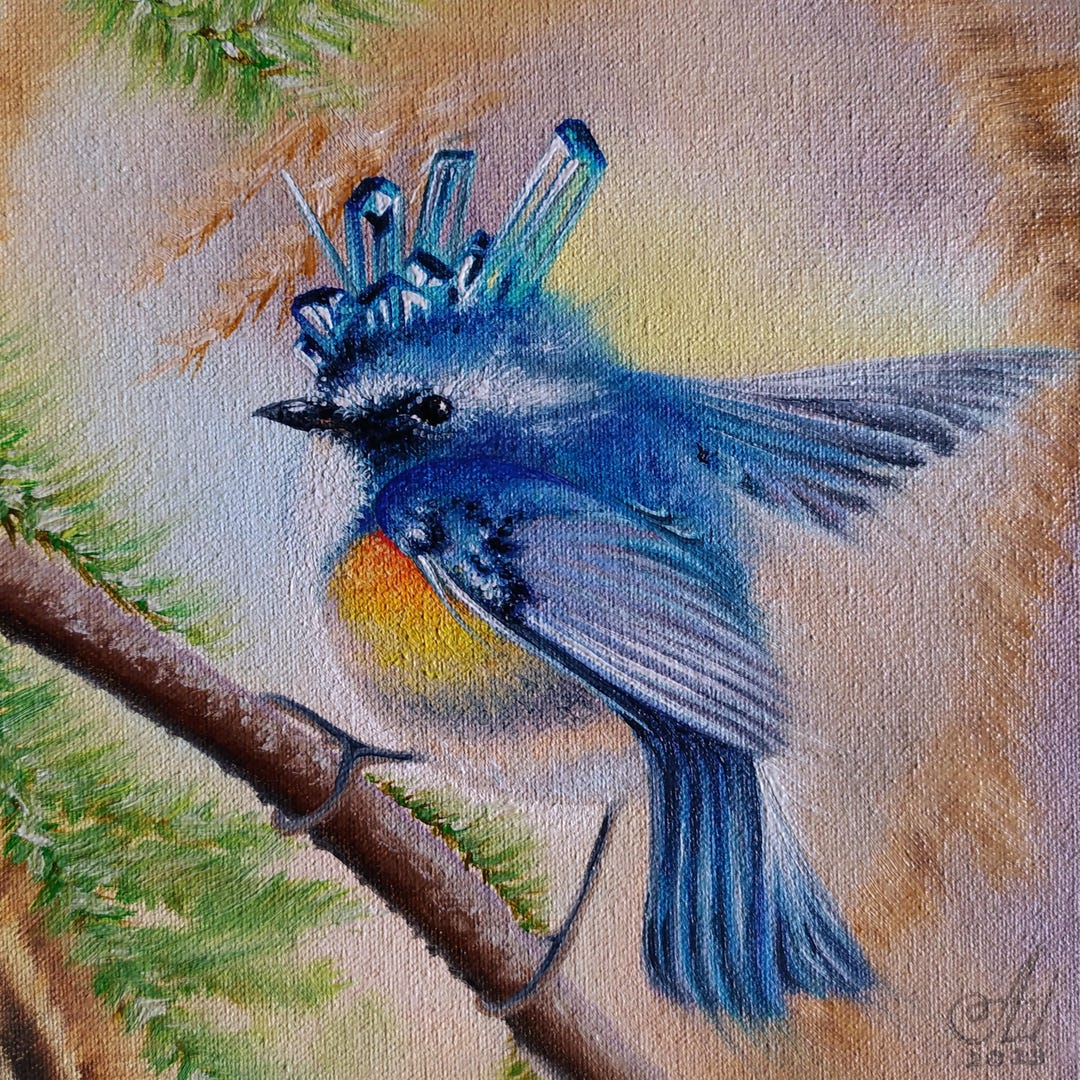 Bird of Freedom, Blue & Yellow Bird Art, Original Bird Painting, Small ...