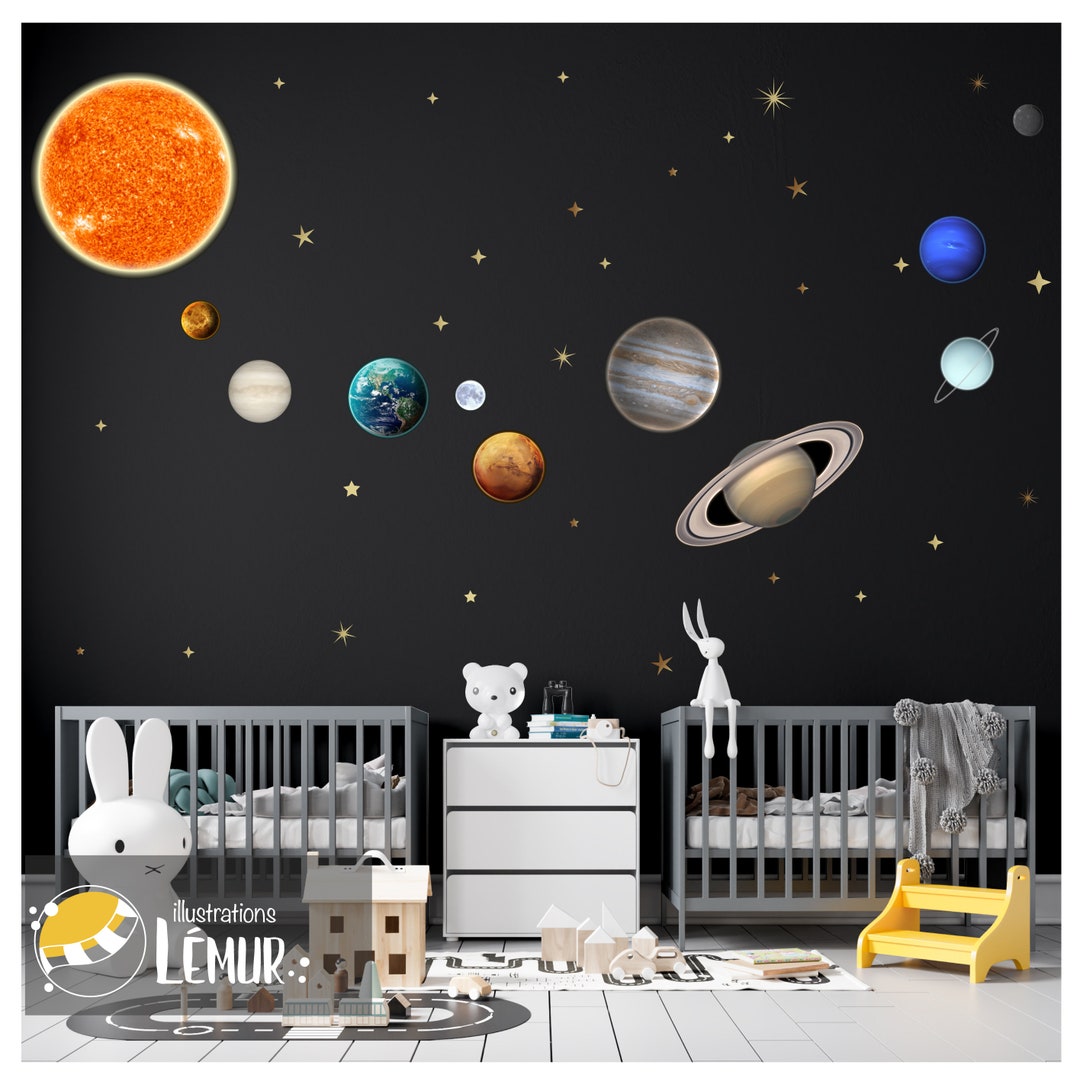 Planets, Moon and Stars, Solar System Wall Sticker - Etsy Canada