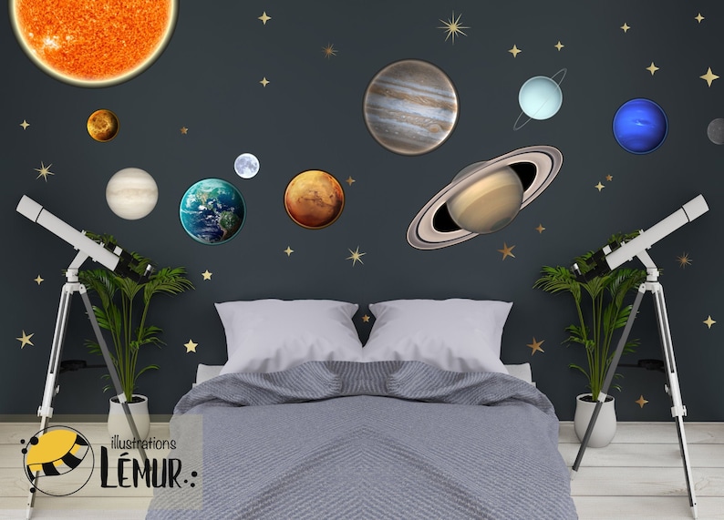 Planets Moon and Stars Solar System Wall Sticker | Etsy