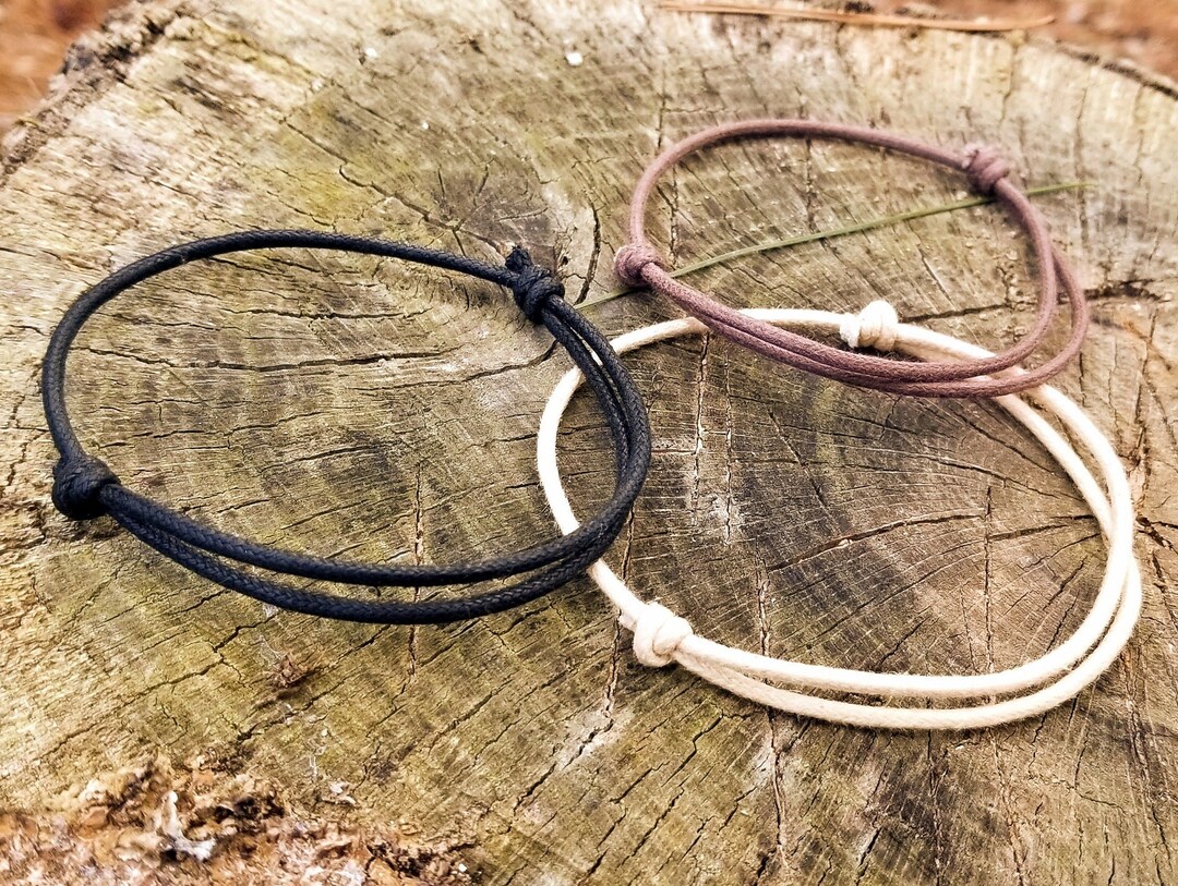 Waxed Cotton Cord Adjustable Bracelets (3) With Sliding Knots One Size ...