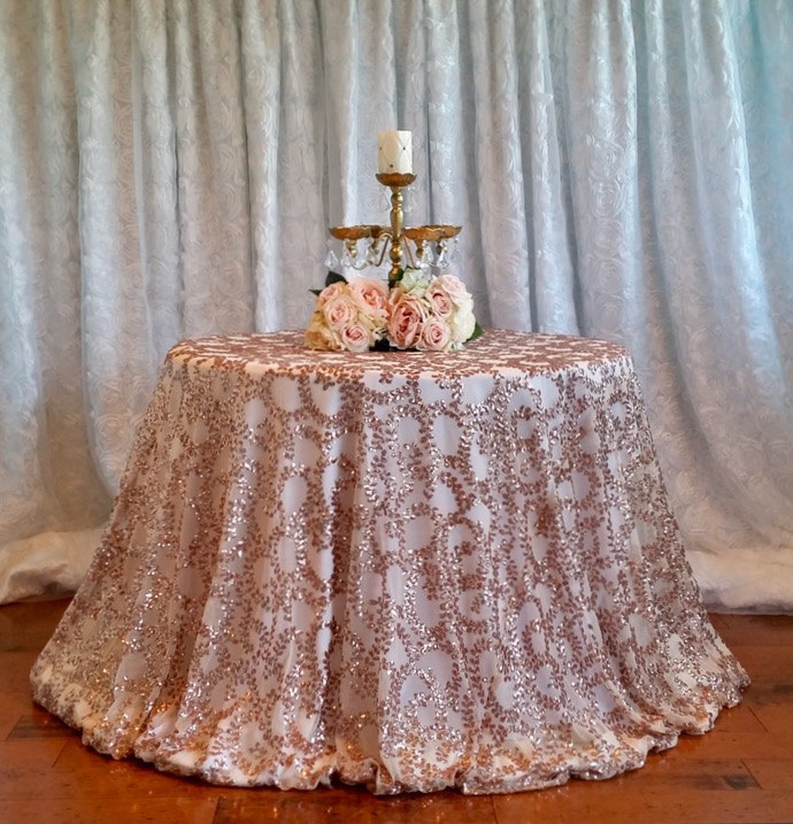 Rose Gold Sequin Tablecloth, Sequin Vine Tablecloth, Rose Gold Swirl ...