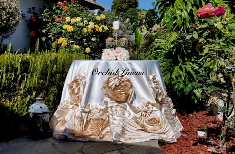 Rosette Tablecloth, Champagne Wedding Linens, Rose Tablecloth - Etsy