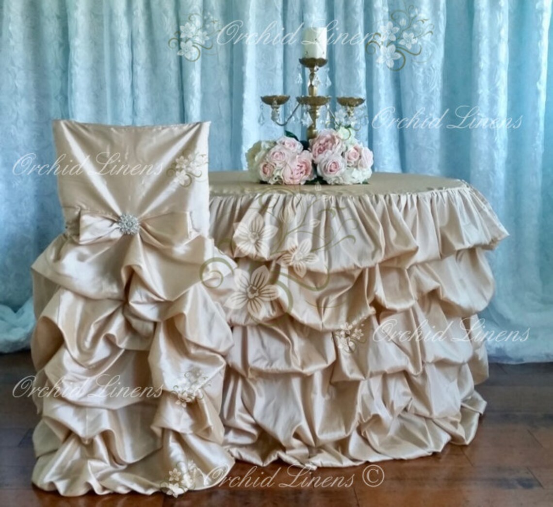 108" Ruffle Tablecloth, Champagne Ruffled Table Cloth, Champagne Ruched ...