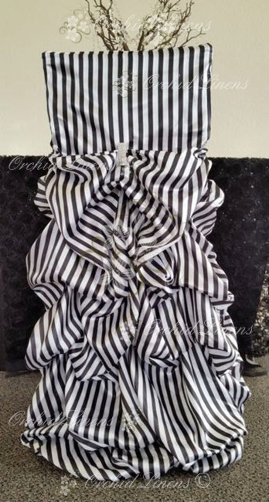 Black and White Striped Chair Covers With Silver Rhinestone Brooch - Etsy