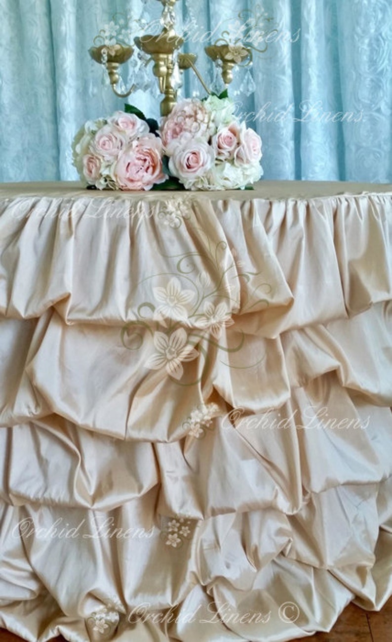 108" Ruffle Tablecloth, Champagne Ruffled Table Cloth, Champagne Ruched ...