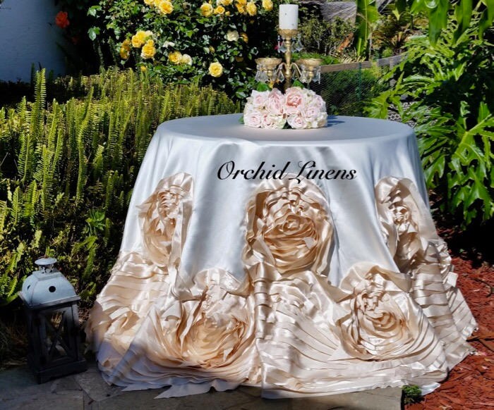 Rosette Tablecloth, Champagne Wedding Linens, Rose Tablecloth - Etsy