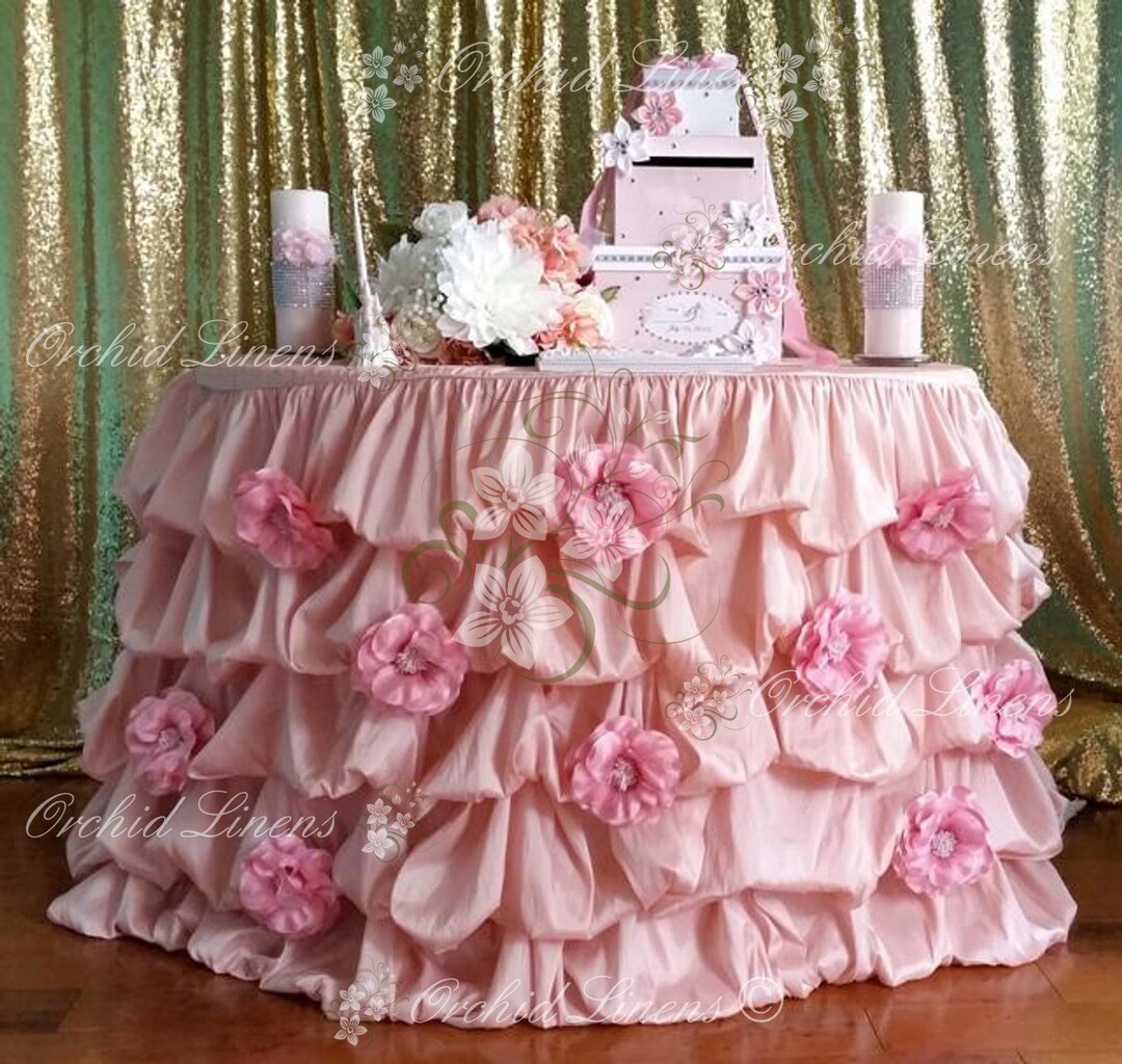 Blush Ruffle Tablecloth, Blush Ruffled Table Cloth, Blush Ruched Table ...
