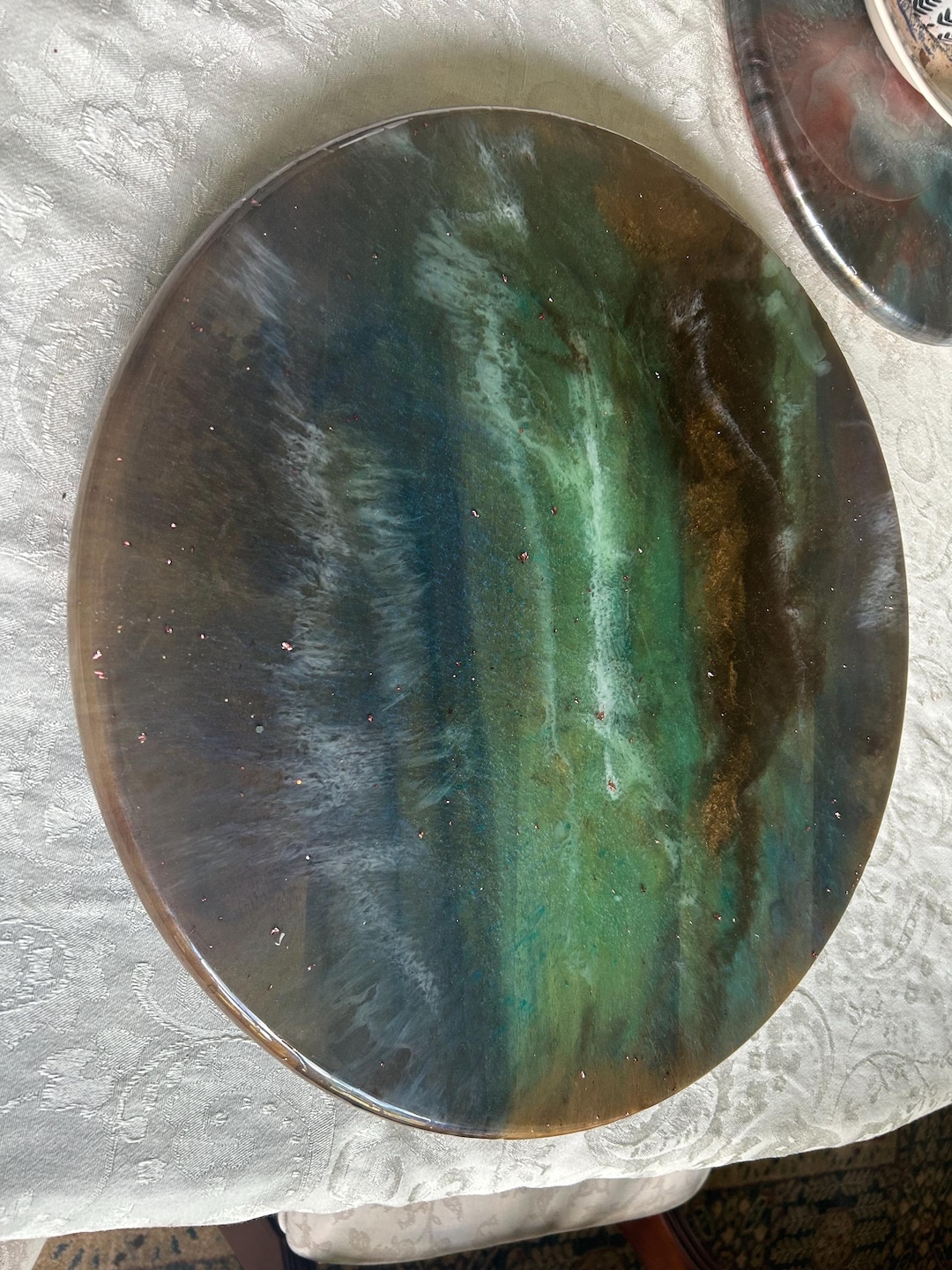 Beautiful 24 Inch Lazy Susan With Epoxy Resin Design. Colors of Blue ...