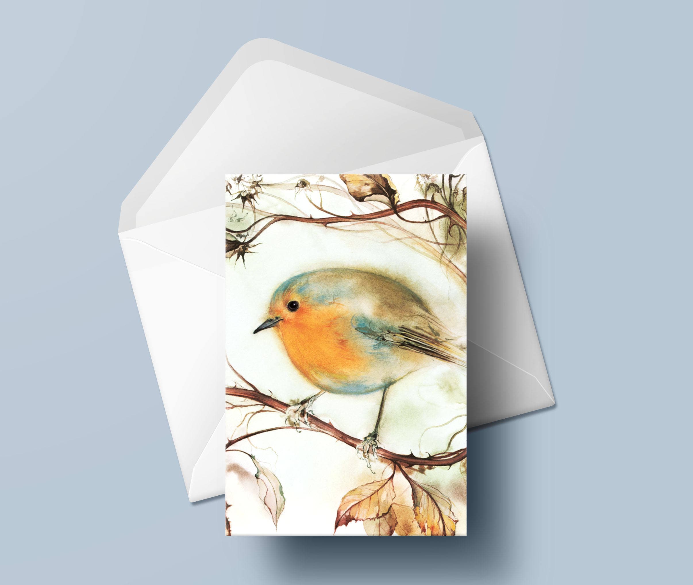 2 X Robin Greeting Card Set of 2 Pieces With Envelope Watercolor ...