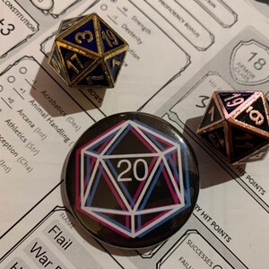 3D Style D20 Dice Badge Pin 38mm - Etsy